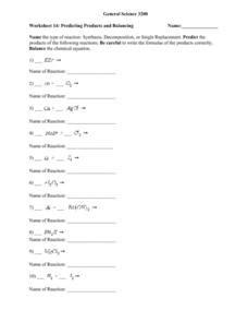 Predicting Products And Balancing Worksheet For 10th 12th Grade Worksheets Library
