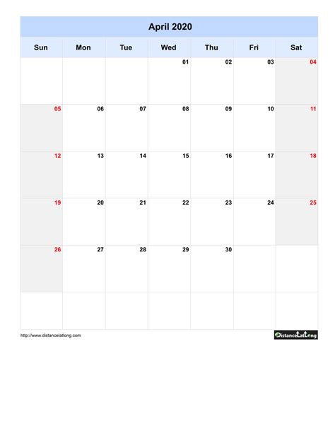 Free Monthly Printable Blank Calendar For April 2020 Monday To Sunday