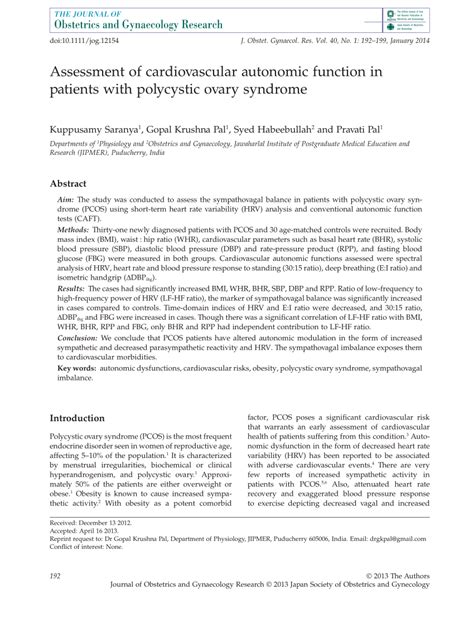 Pdf Assessment Of Cardiovascular Autonomic Function In Patients With Polycystic Ovary Syndrome