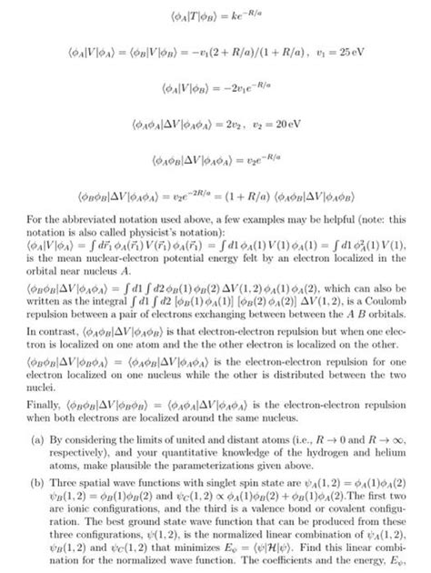 Solved 2 A Configuration Interaction Calculation Of The H2