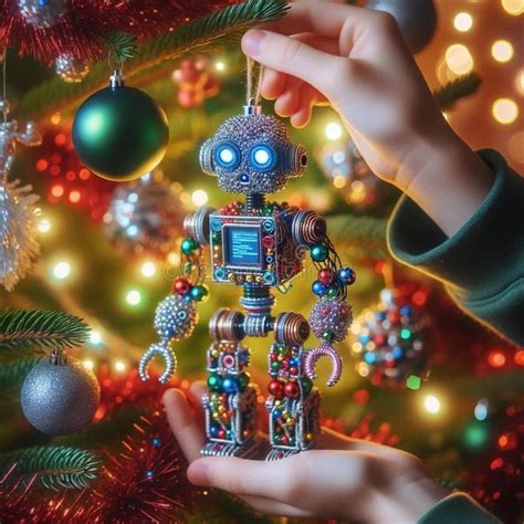 Ai Illustration Of A Woman Holding A Robotic Decoration For A Christmas