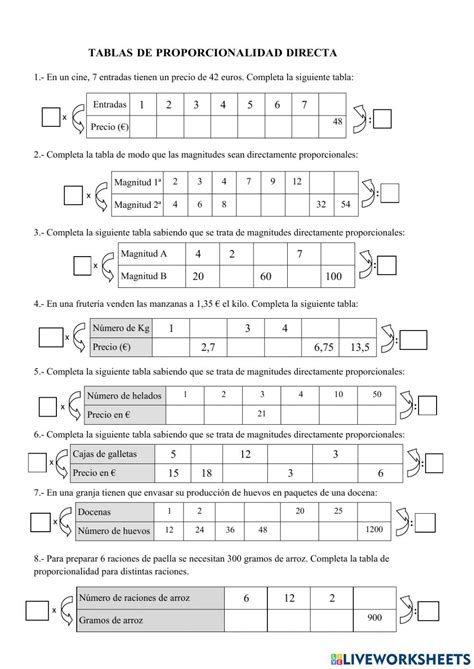 Tablas De Proporcionalidad Activity For 6 Artofit