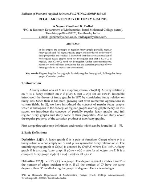 Pdf Regular Properties Of Fuzzy Graphs