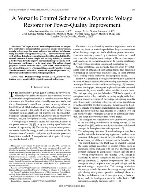 Pdf A Versatile Control Scheme For A Dynamic Voltage Restorer For Power Quality Improvement