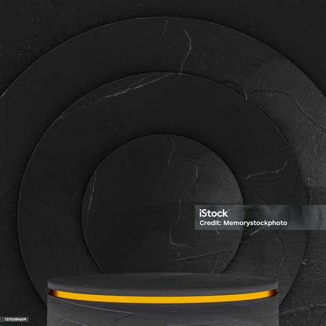 검은 색 돌과 대리석 원 연단 검은 배경 신제품 프로모션 세일 배너 프리젠 테이션 화장품 컨셉 장면 무대 쇼케이스 3d 일러스트레이션 3차원 형태에 대한 스톡 사진 및 기타