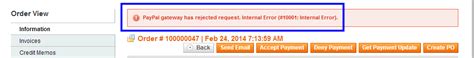 magento 1 7 paypal gateway has rejected request internal error