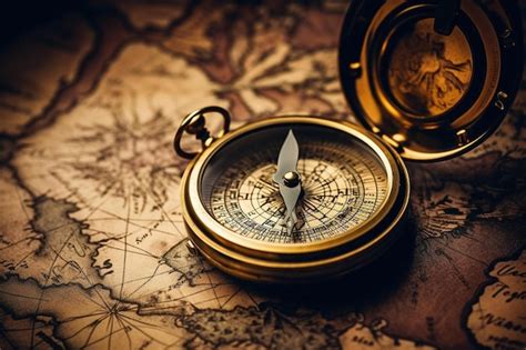 Premium AI Image Ancient Old Compass On The Vintage Map Background Adventure Discovery