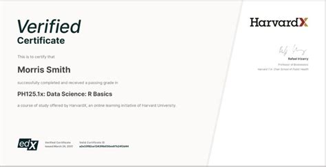 Morris Smith On Linkedin Course Completion Certificate For Data Science R Basics Harvard T H…
