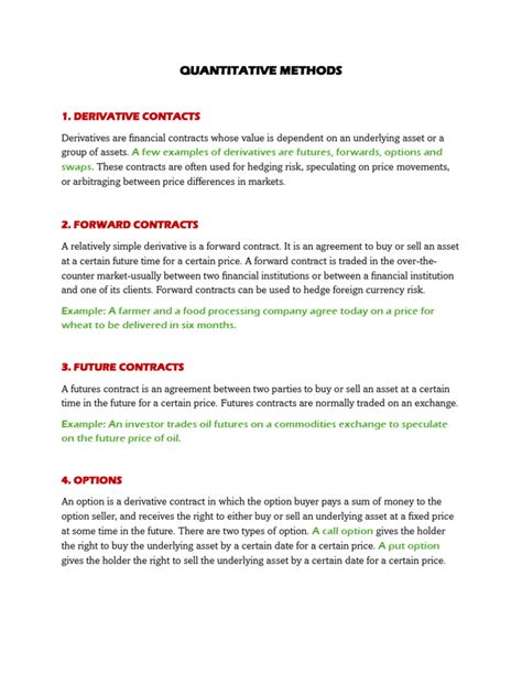 Quantitative Methods Sheet Pdf Futures Contract Derivative Finance