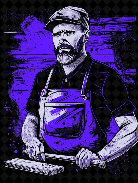 Mason Man Portrait In A Leather Apron And Cap With A Trowel Vivid Color Design Png Collections
