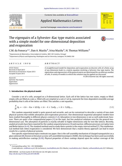 Pdf The Eigenpairs Of A Sylvester Kac Type Matrix Associated With A Simple Model For One