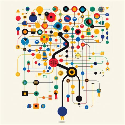 A Colorful Illustration Of A Complex Network Of Interconnected Circles And Lines Premium Ai