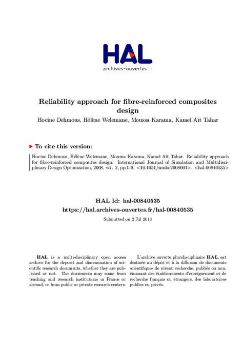 Pdf Reliability Approach For Fibre Reinforced Composites Design