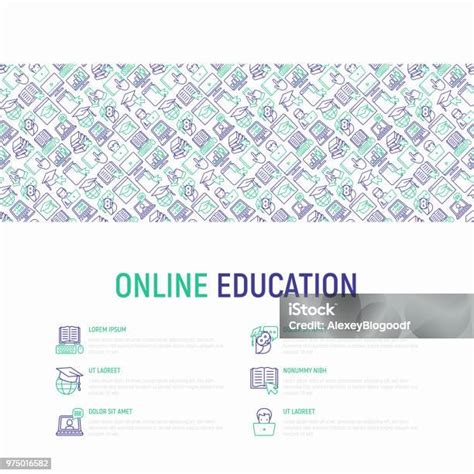 얇은 선 아이콘을 가진 온라인 교육 개념 온라인 과정 세미나 전자도 서 비디오 회의 집 공부 졸업 컵에 현명한 올빼미 현대 벡터 일러스트 학교 웹 페이지에 대 한입니다 가정