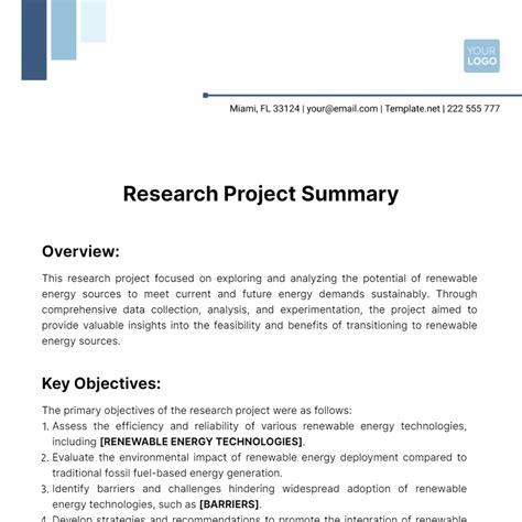 Free Research Project Summary Template To Edit Online