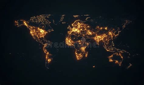 Illuminated World Map Depicting Global Urban Areas And Population