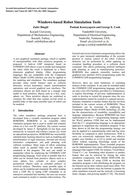 Pdf Windows Based Robot Simulation Tools