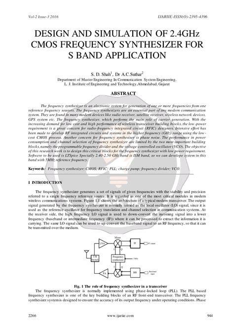 Pdf Design And Simulation Of 2 4ghz Cmos Frequency Synthesizer For S Band Application