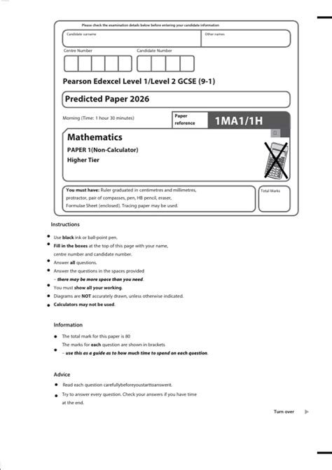 Edexcel Gcse Mathematics 1ma1 2026 Practice Paper Maths Stuvia Uk