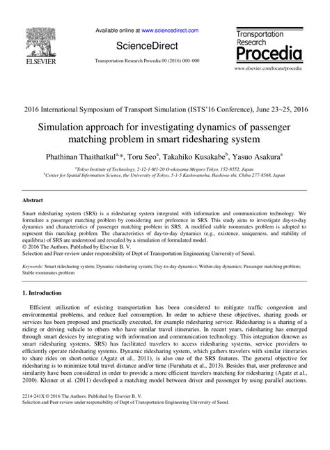 Pdf Simulation Approach For Investigating Dynamics Of Passenger Matching Problem In Smart