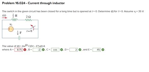 Solved Problem 16 024 Current Through Inductor The Switch Chegg Com