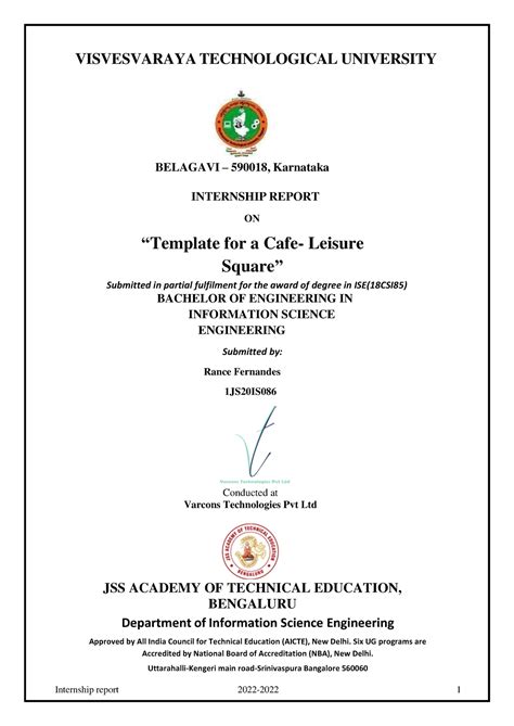 Internship Report Visvesvaraya Technological University Belagavi