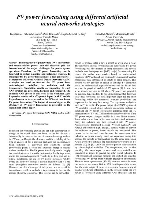 Pdf Pv Power Forecasting Using Different Artificial Neural Networks Strategies