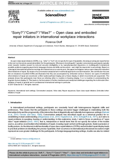 Pdf Sorry” Como” Was” Open Class And Embodied Repair Initiators In International