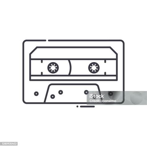 카세트 테이프 아이콘 선형 절연 일러스트레이션 얇은 선 벡터 웹 디자인 사인 흰색 배경에 편집 가능한 스트로크가 있는 개요 개념