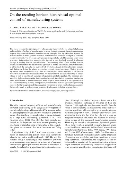 pdf on the receding horizon hierarchical optimal control of manufacturing systems