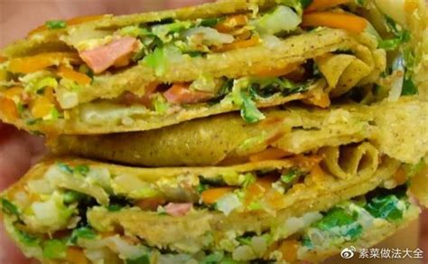 山东菜煎饼调好杂粮面糊是关键2层煎饼1层菜早餐吃个就顶饱