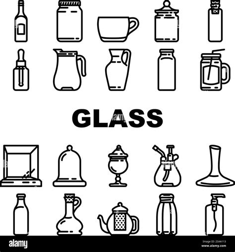 Glass Packaging Transparency Icons Set Vector Cup Mug Bottle Refraction Vase Goblet Tumbler