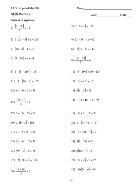 Solving Absolute Value Equations Worksheet Pdf Equations Mathematical Objects
