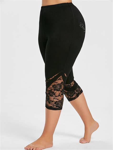 38 OFF Lace Panel Plus Size Cropped Leggings Rosegal