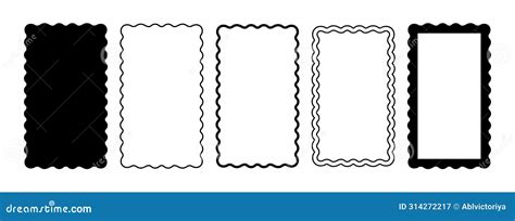 Set Of Mirror Picture Or Photo Rectangle Frames With Wavy Borders
