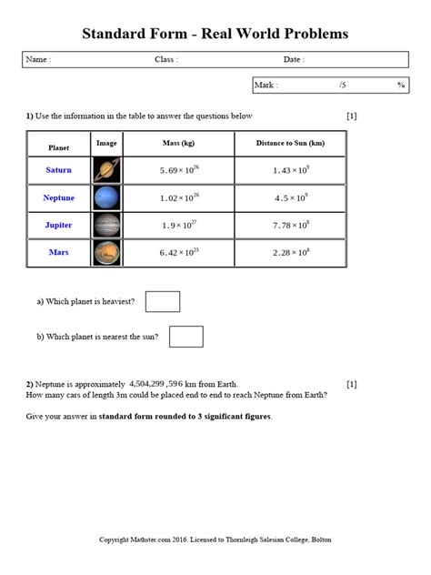 Standard Form Real World Problems 2 Pdf