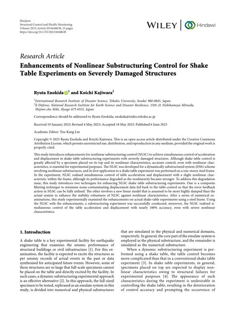 Pdf Enhancements Of Nonlinear Substructuring Control For Shake Table