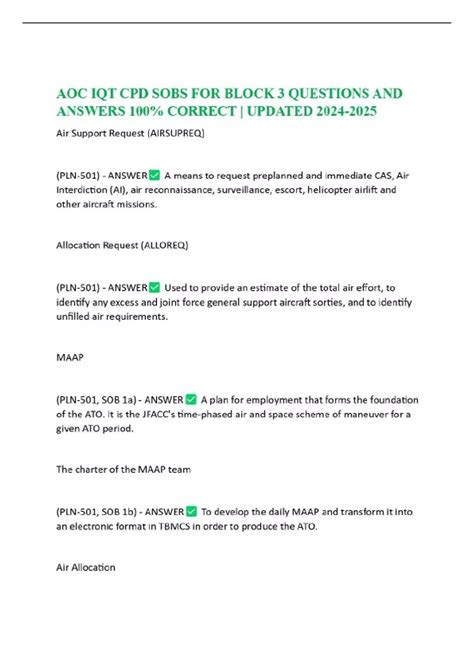 AOC IQT CPD SOBS FOR BLOCK 3 QUESTIONS AND ANSWERS 100 CORRECT UPDATED AOC IQT Stuvia US