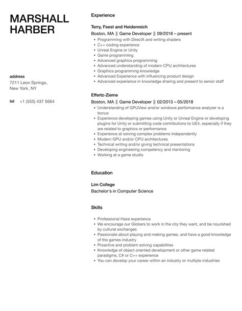 Game Developer Resume Samples Velvet Jobs