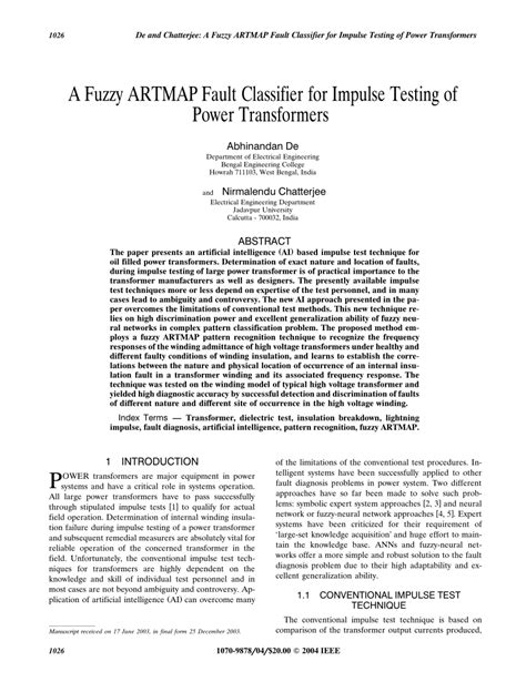 Pdf A Fuzzy Artmap Fault Classifier For Impulse Testing Of Power