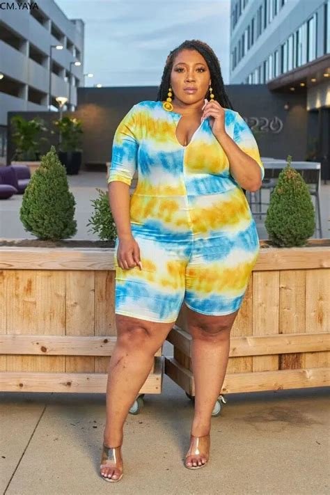 Cmyaya Women Plus Size Xl 5xl Tie Dye Print Zipper Up Short Sleeve