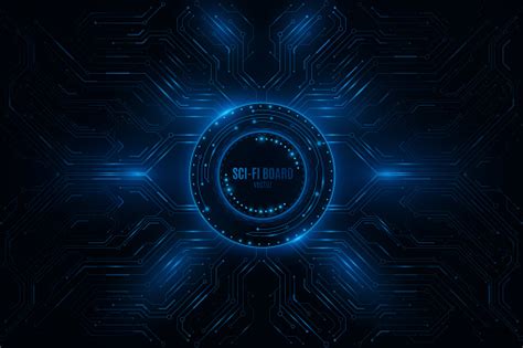 Hud 라운드와 컴퓨터 회로 기판이 있는 빛나는 공상 과학 패널 미래 지향적인 하이테크 배너 벡터 그림 개념에 대한 스톡 벡터 아트 및 기타 이미지 Istock