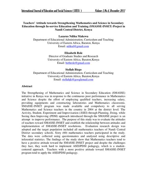 Pdf Teachers Attitude Towards Strengthening Mathematics And Science In Secondary Education