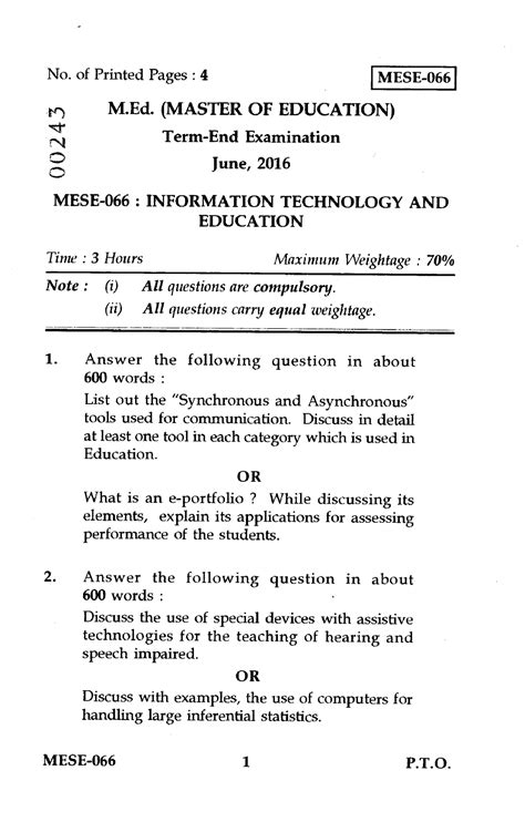 Mese 066 June 2016 Assignments Of Information No Of Printed Pages