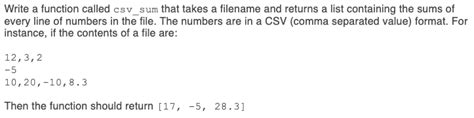 Solved Write A Function Called Csvsum That Takes A Filename
