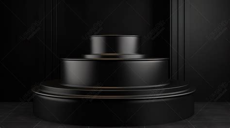 3d 렌더링 검정색 배경에 미니멀 럭셔리 모형이 있는 격리된 검정색 연단 받침대 3d 침대 배경 연단 배경 무대 조명