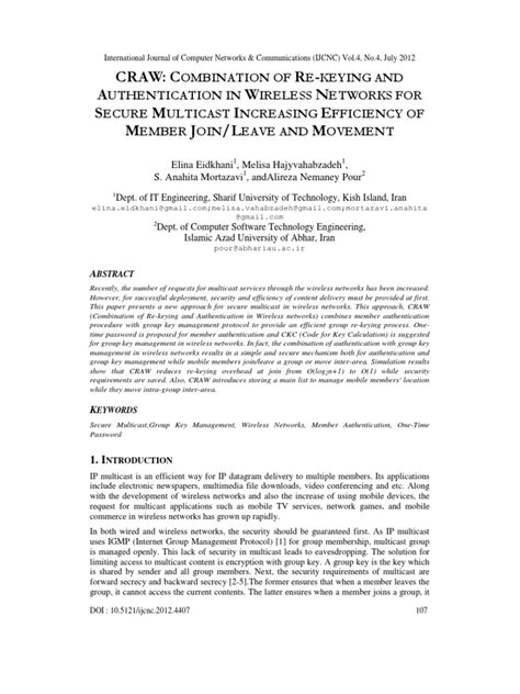 craw combination of re keying and authentication in wireless networks for secure multicast