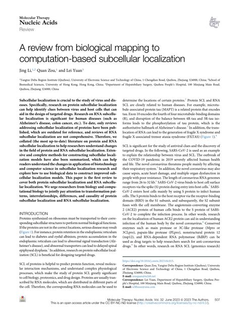 Pdf A Review From Biological Mapping To Computation Based Subcellular