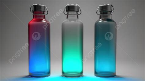 회색 실리콘 손잡이가 있는 현실적인 유리 물병 트리오 3d 렌더링된 Rgb 그림 스포츠 병 금속 병 보온병 배경 일러스트 및 사진 무료 다운로드 Pngtree