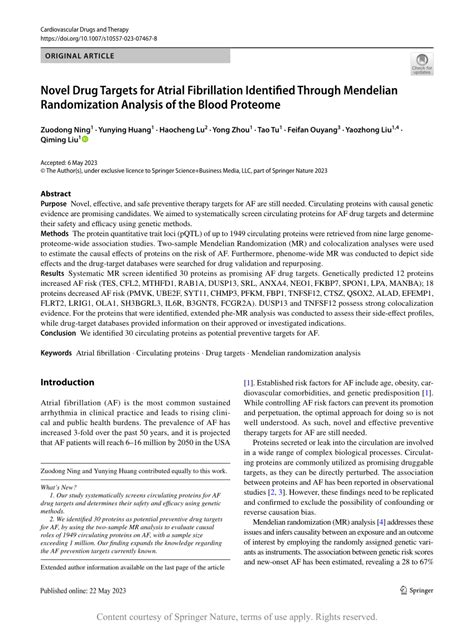 Novel Drug Targets For Atrial Fibrillation Identified Through Mendelian